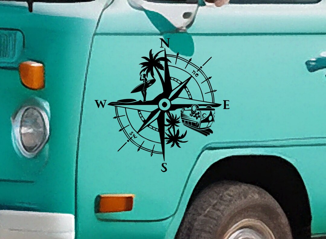 Sticker Compass and Surfer Vinyl Decal - Vinyl Sticker for Your Van ...