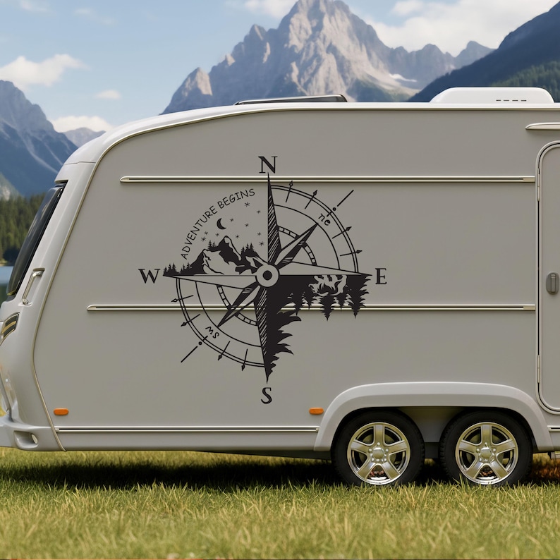Adventure Begins Compass Vinyl Decal, Camper Van Sticker - Etsy