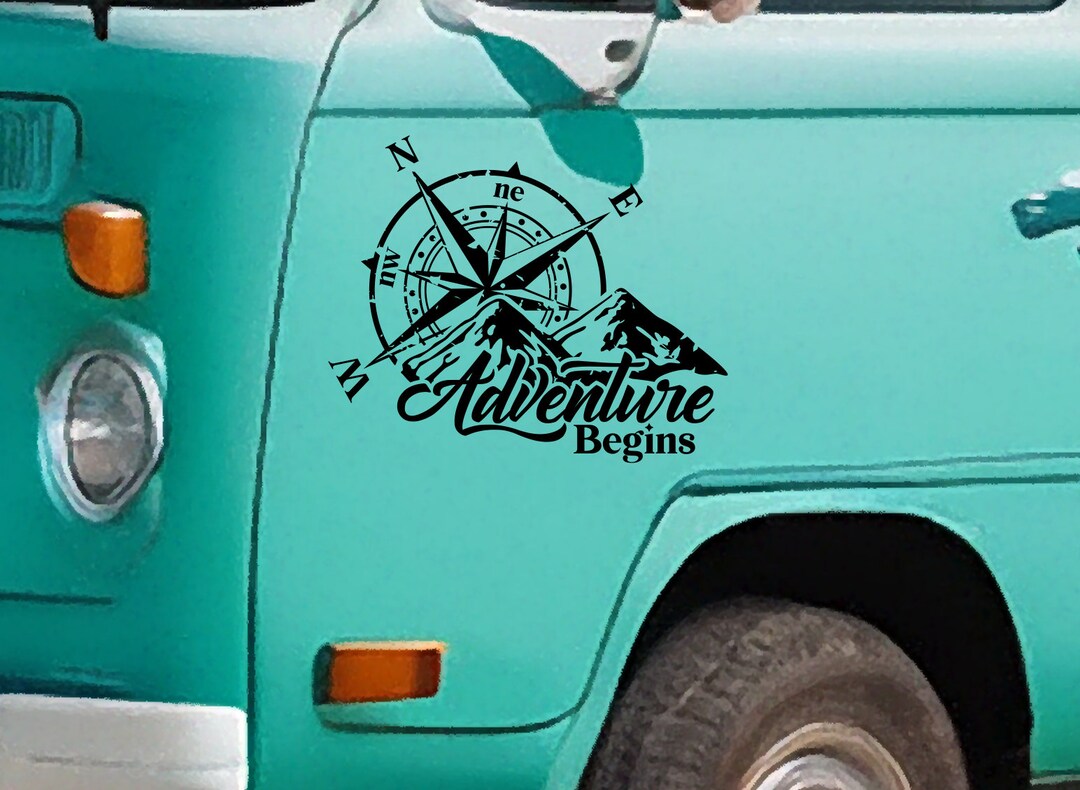 Mountain Compass Adventure Begins Vinyl Decal - Van Camper Sticker - Etsy