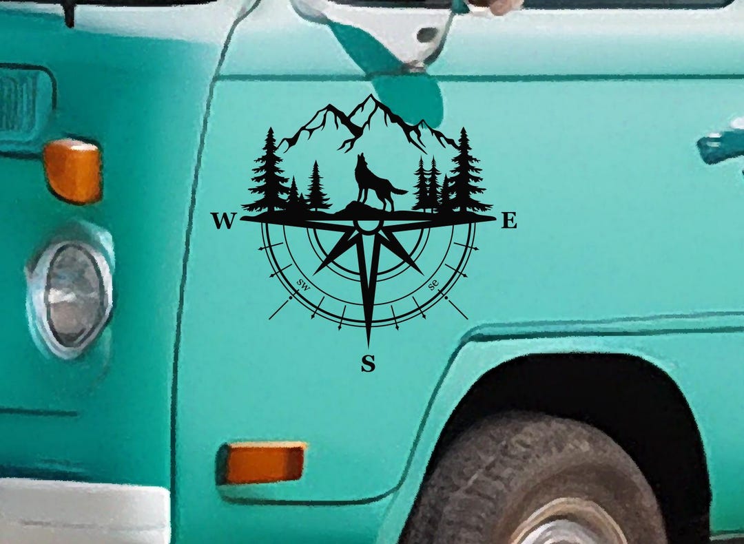 Wolf in the Forest and a Compass Vinyl Decal - Vinyl Sticker for Your ...