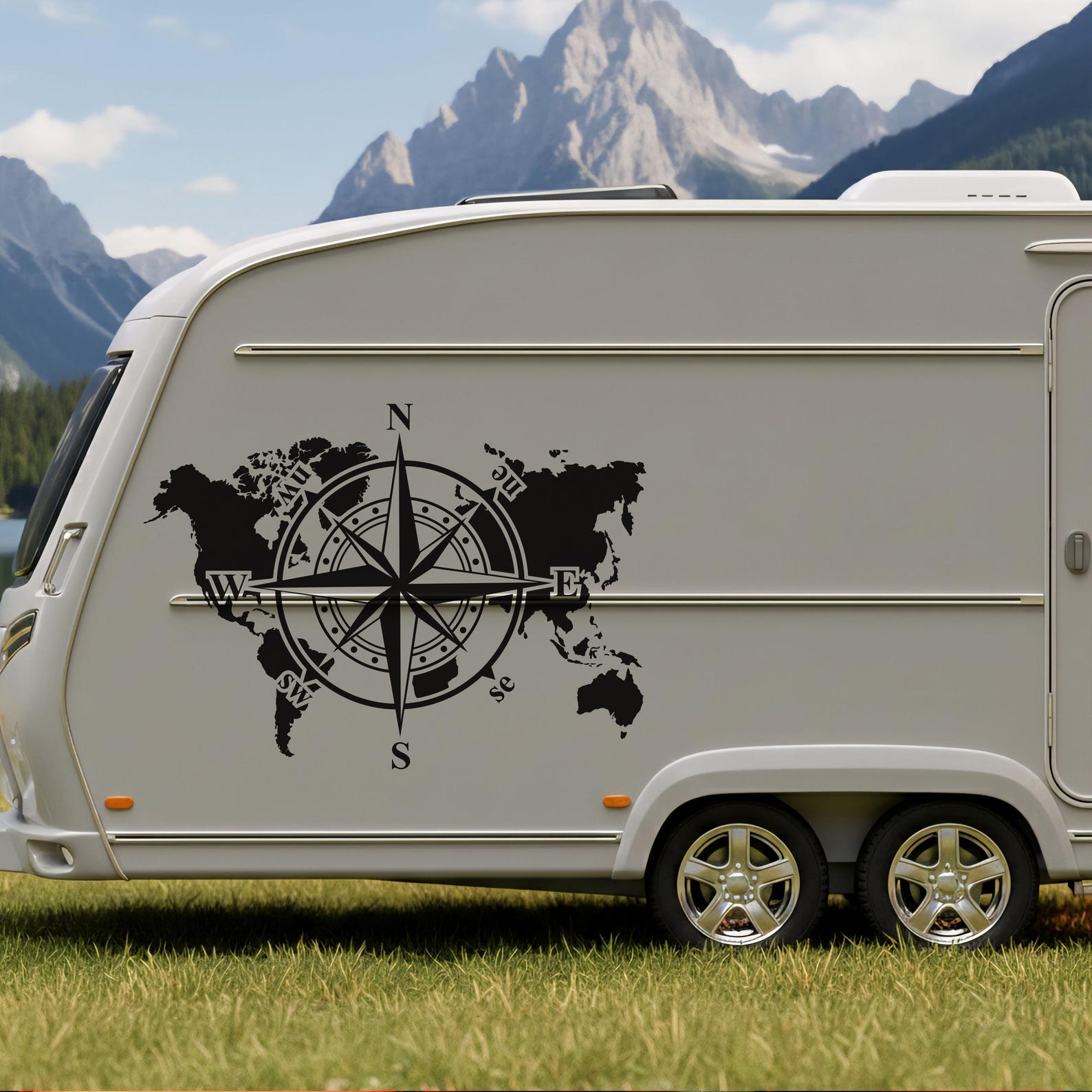 World Map Compass Decal - Vinyl Decal for Your Van, Camper or Caravan ...