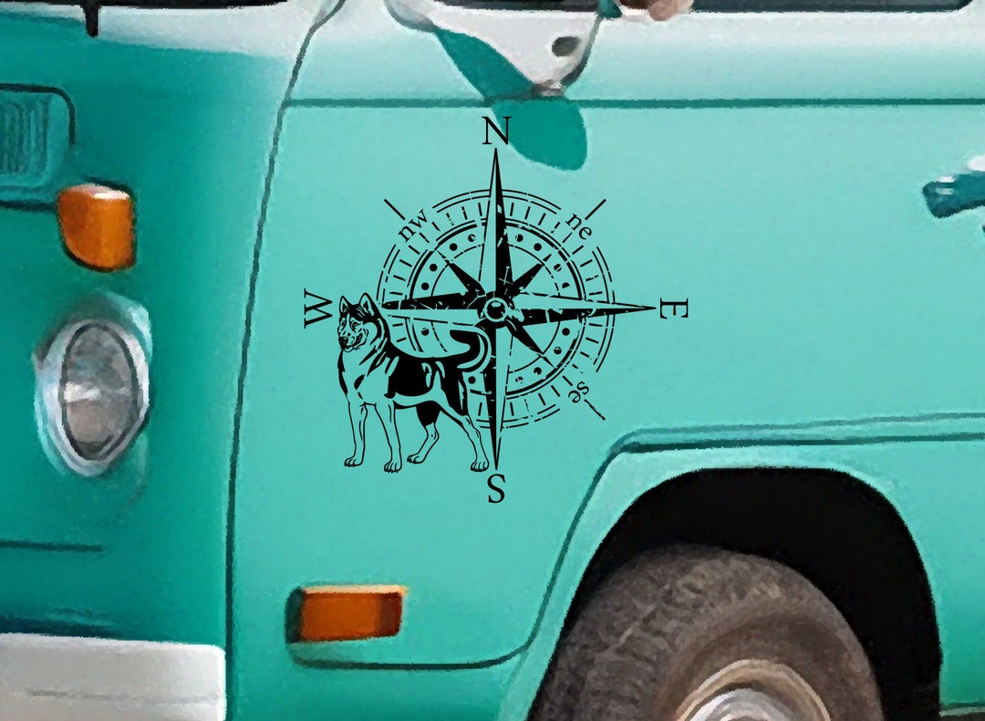 Compass and Dog Vinyl Decal Vinyl Sticker for Your Van, Camper, Caravan ...