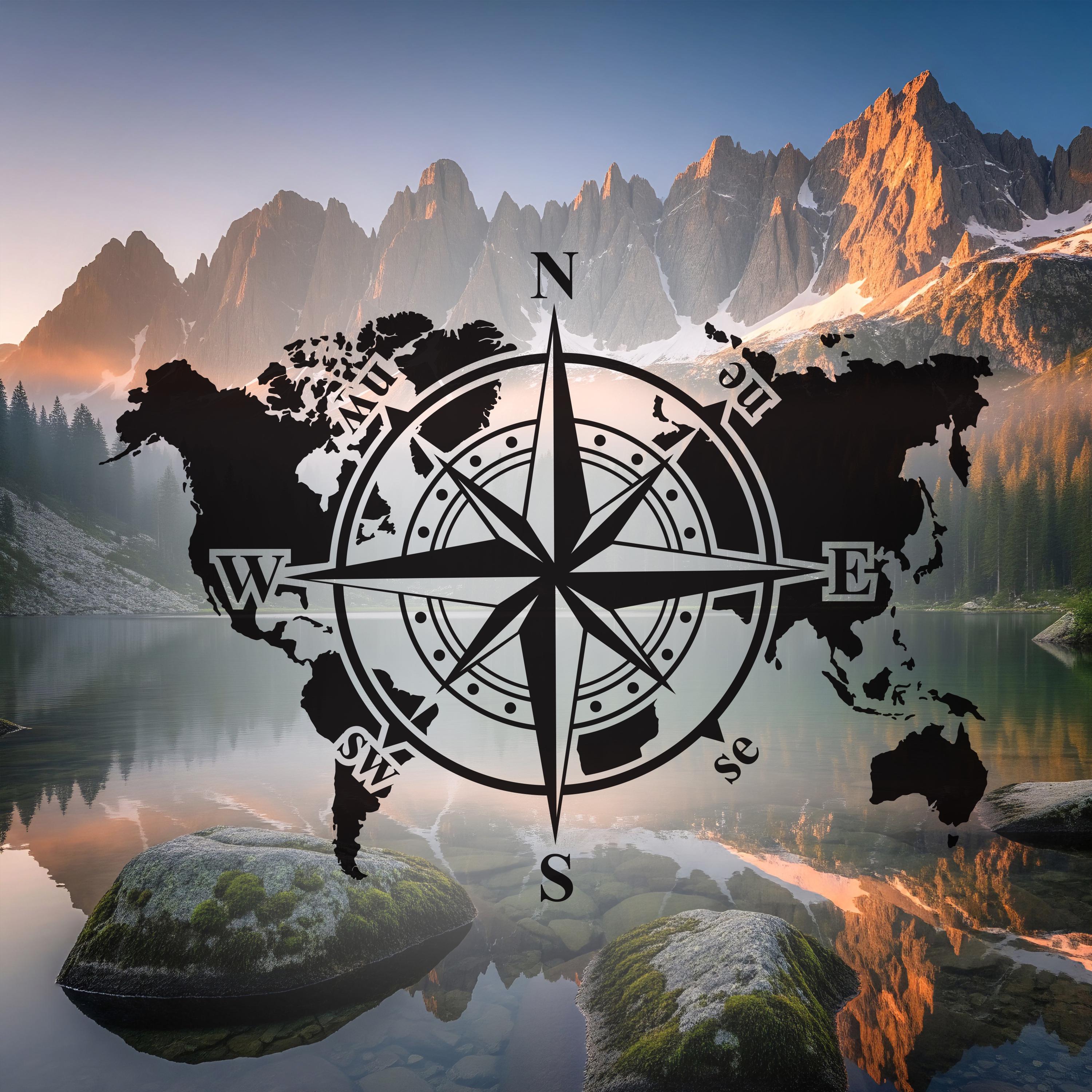 World Map Compass Decal - Vinyl Decal for Your Van, Camper or Caravan ...