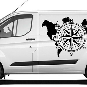World Map Compass Decal Sticker, Camper Van Sticker, World Map Compass ...