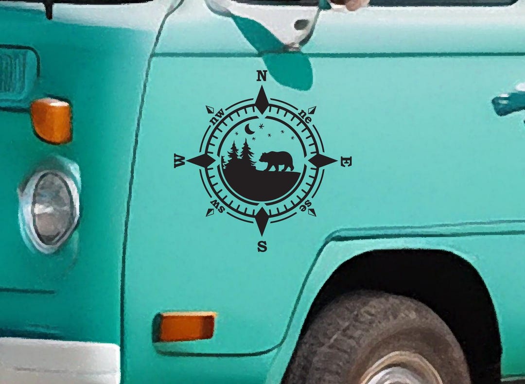 Bear Compass Mountain Vinyl Decal - Camper Van Sticker - Etsy