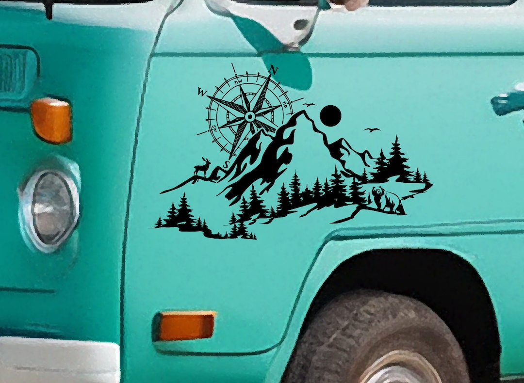 Compass, Deer and Bear in the Mountains Very High Quality Vinyl Sticker ...