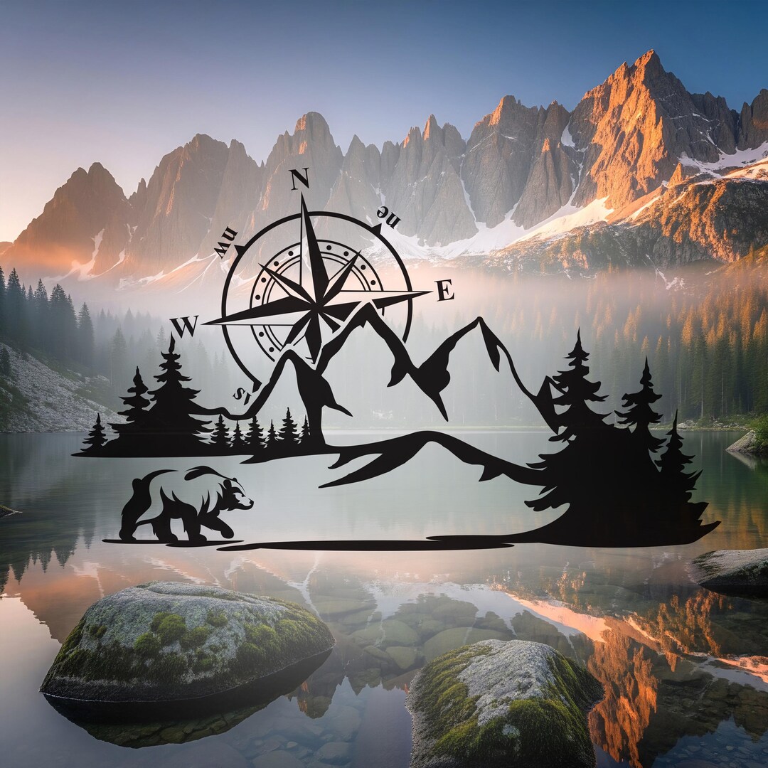 Bear Compass Mountain Vinyl Decal - Camper Van Boat Sticker - Etsy