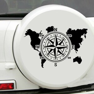 World Map Compass Decal Sticker, Camper Van Sticker, World Map Compass ...