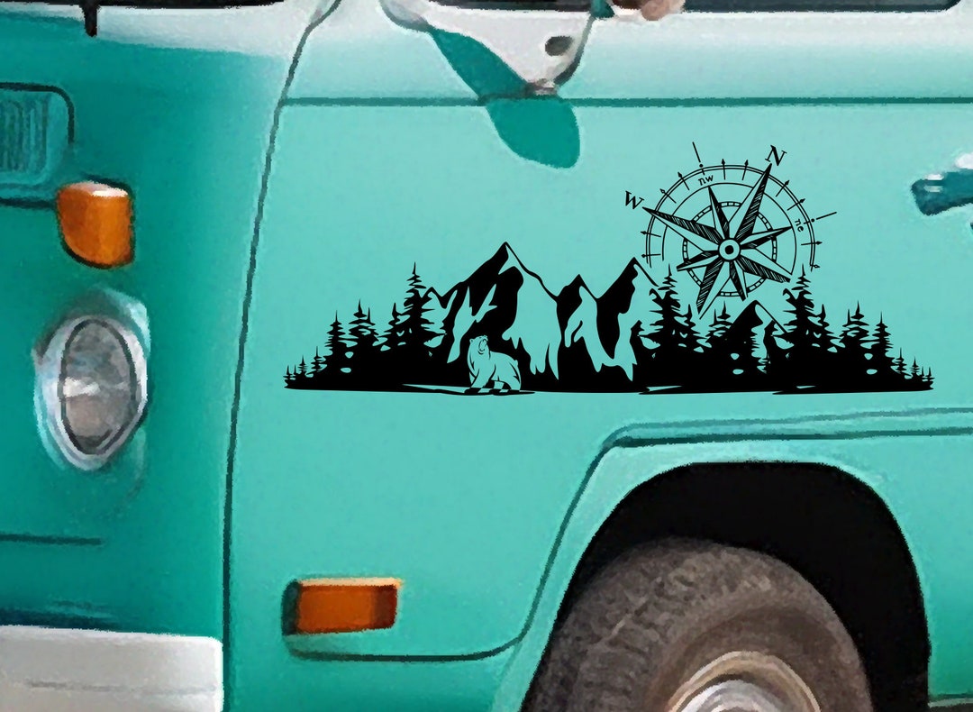 Compass in the Mountain Vinyl Decal Vinyl Sticker for Your Van, Camper ...