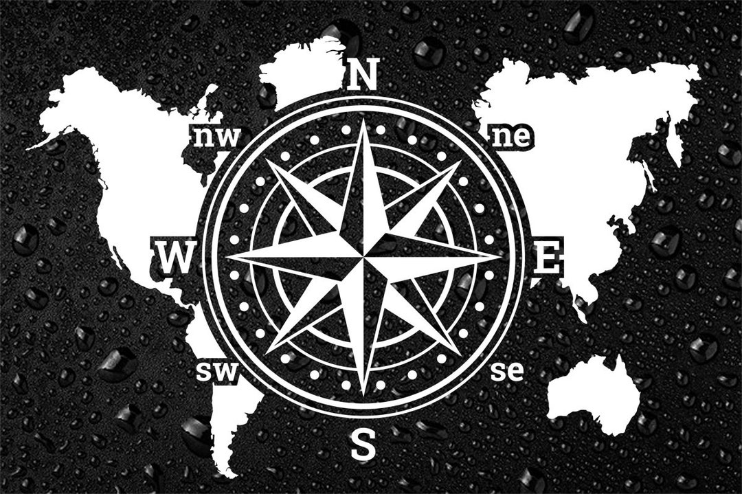 World Map Compass Decal Sticker, Camper Van Sticker, World Map Compass ...