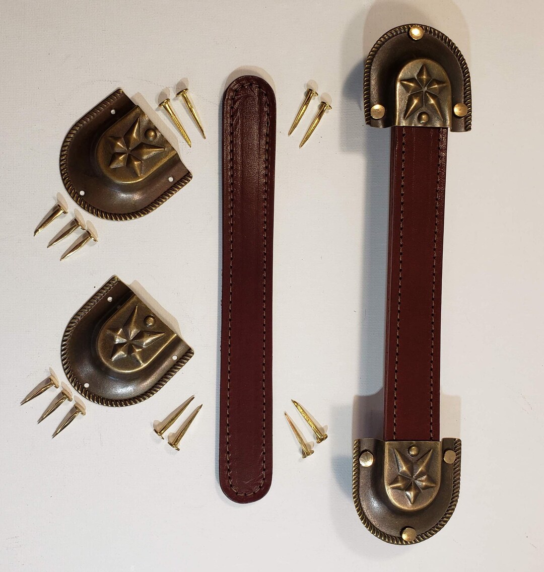 Antique Trunk Handle Kit Antique Brass Star Cap Style, Leather Trunks ...