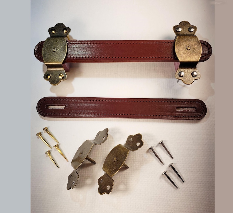 Antique Brass Handle Kit, Bowie Loop Style, Slotted Leather Trunk ...