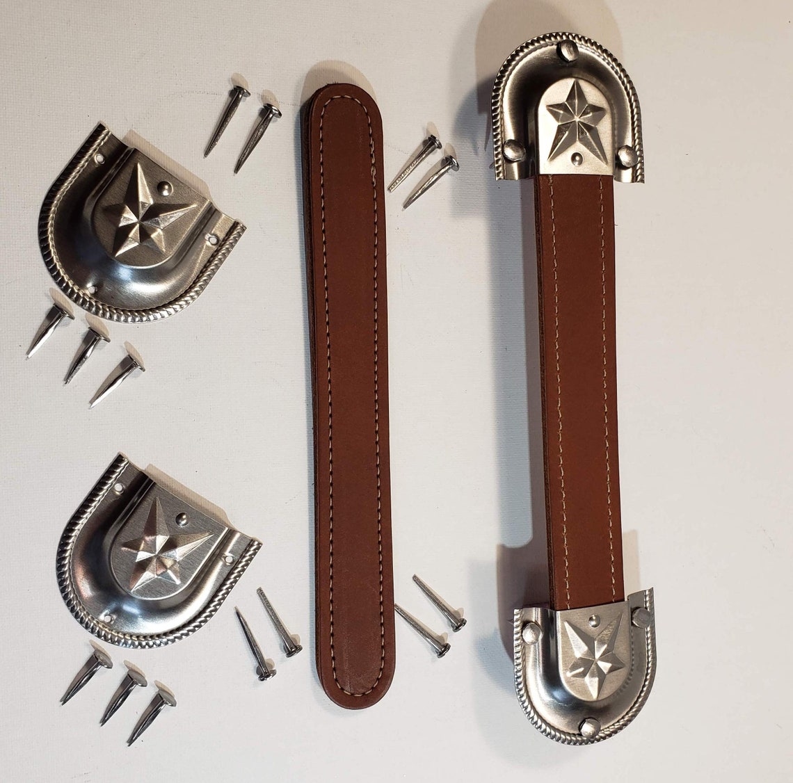 Antique Trunk Handle Kit Star Cap Style Steel, Leather Trunk Handles ...