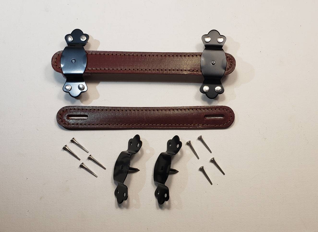 Antique Trunk Handle Kit Black Loop Style, Leather Trunk Handles, Nails ...