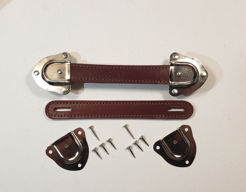 Antique Trunk Handle Kit With Nickle Cap, Slotted Leather Trunk Handles ...