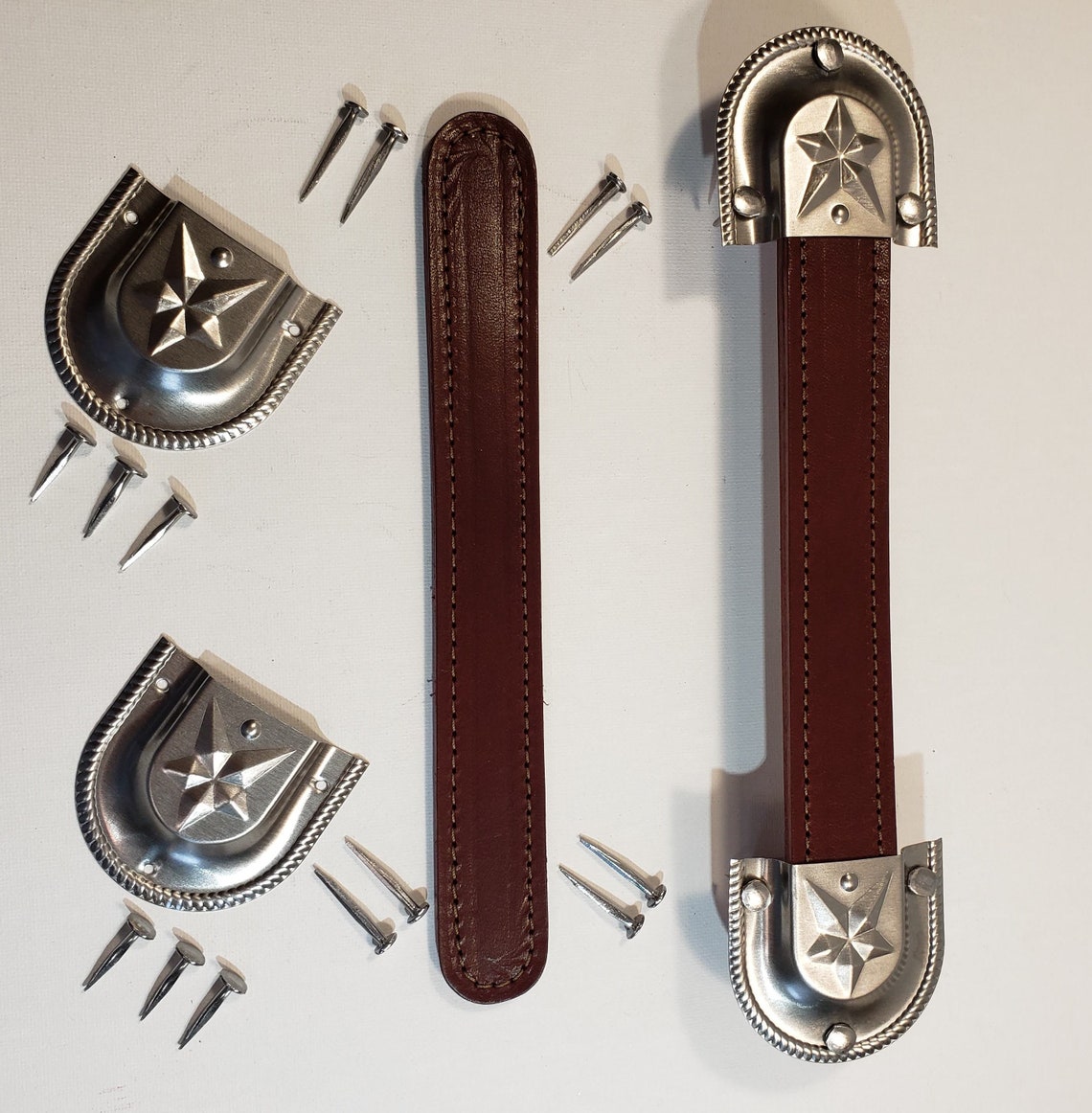 Antique Trunk Handle Kit Star Cap Style Steel, Leather Trunk Handles ...