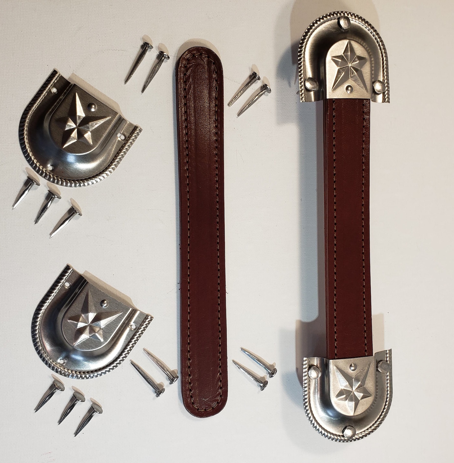 Antique Trunk Handle Kit, Star Steel Caps, Leather Handles, Nails - Etsy