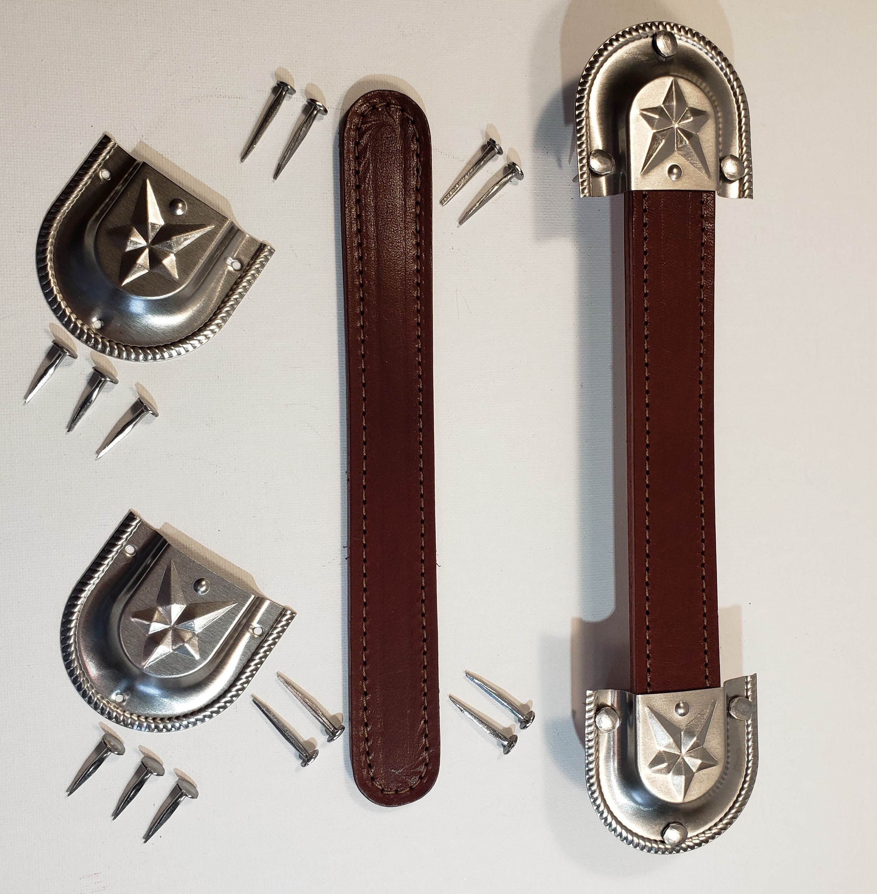 Antique Trunk Handle Kit Star Cap Style Steel, Leather Trunk Handles ...