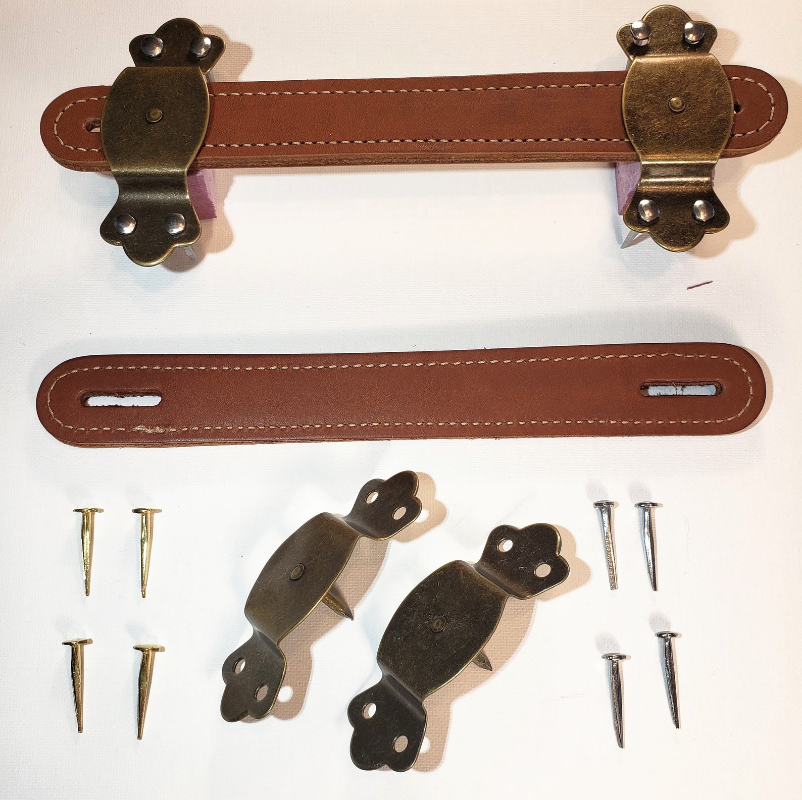 Antique Brass Loop Kit Bowtie Style With Pin, Slotted Leather Trunk ...