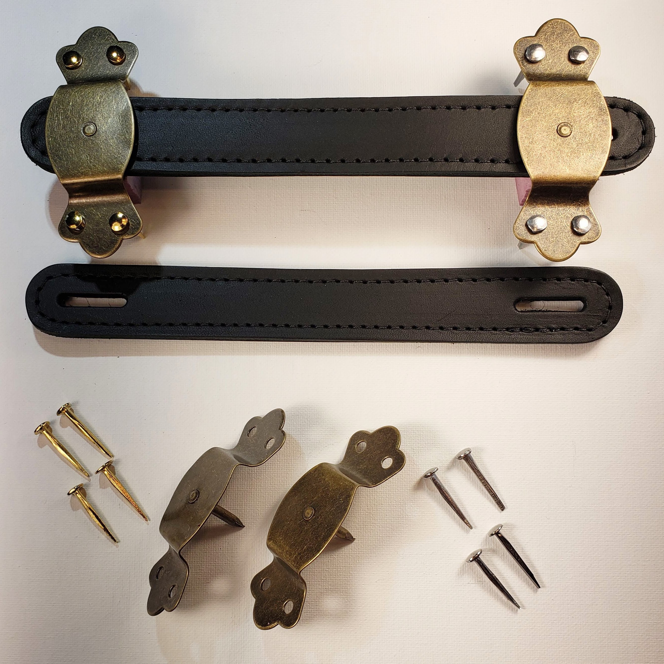 Antique Brass Handle Kit, Bowie Loop Style, Slotted Leather Trunk ...