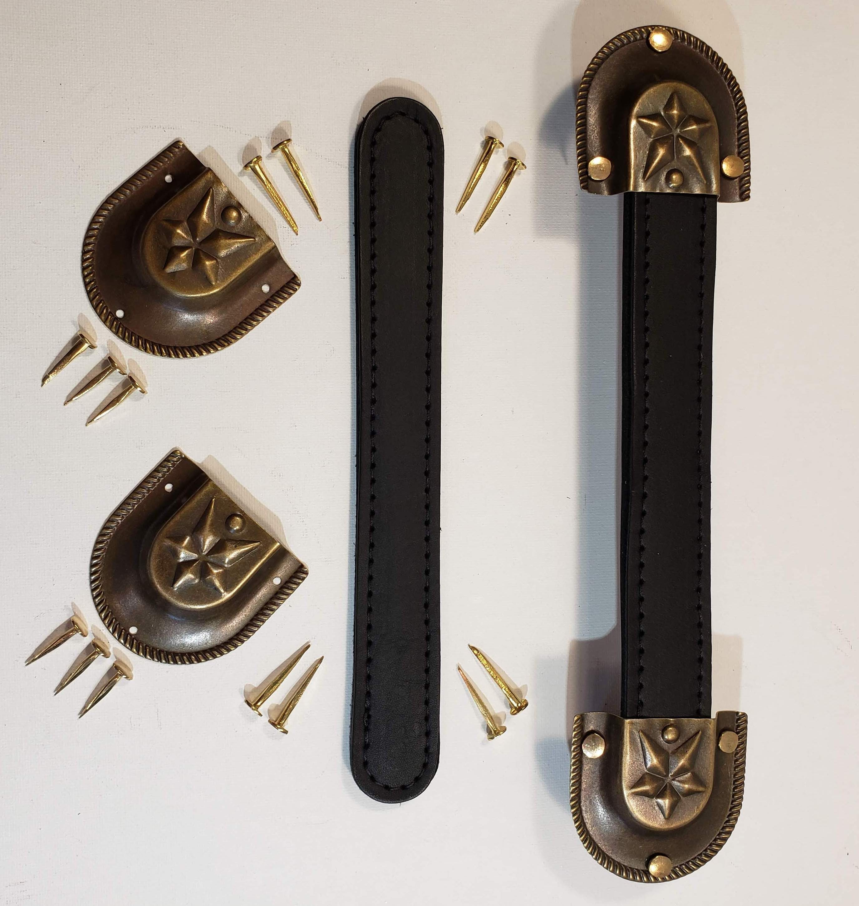 Antique Trunk Handle Kit Antique Brass Star Cap Style, Leather Trunks ...