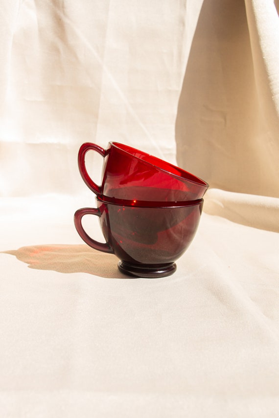 Set of 4 Vintage Red Glass Coffee or Tea Cups / Red Glassware - Etsy