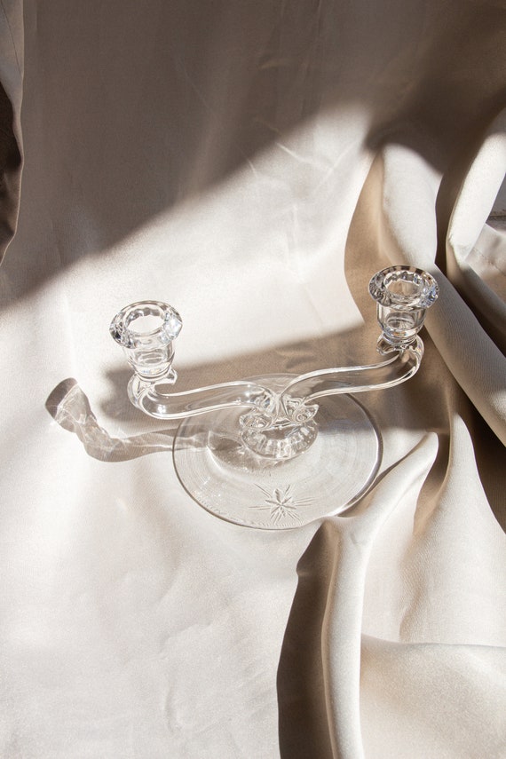Vintage Double Clear Crystal Glass Candlestick Holder / Candle | Etsy
