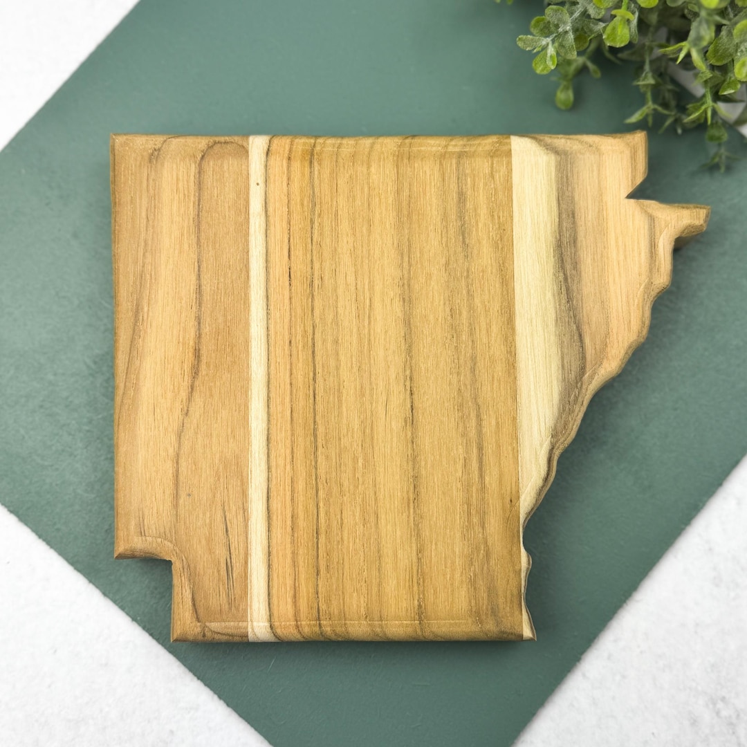 Rounded Edge Teak Wood Arkansas State Charcuterie Cheese Board Hand Cut ...