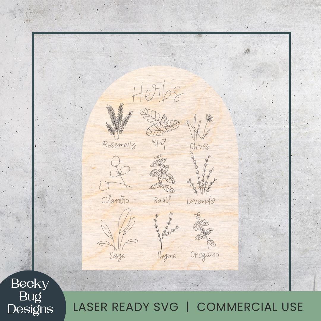 Herb Drawing Score SVG Laser Ready File | Hand Drawn Art SVG | Scoring ...