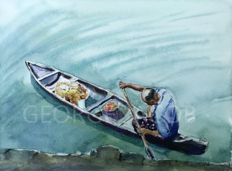 Kerala Backwaters and Boats in Pure Watercolor/ Kerala River Life ...