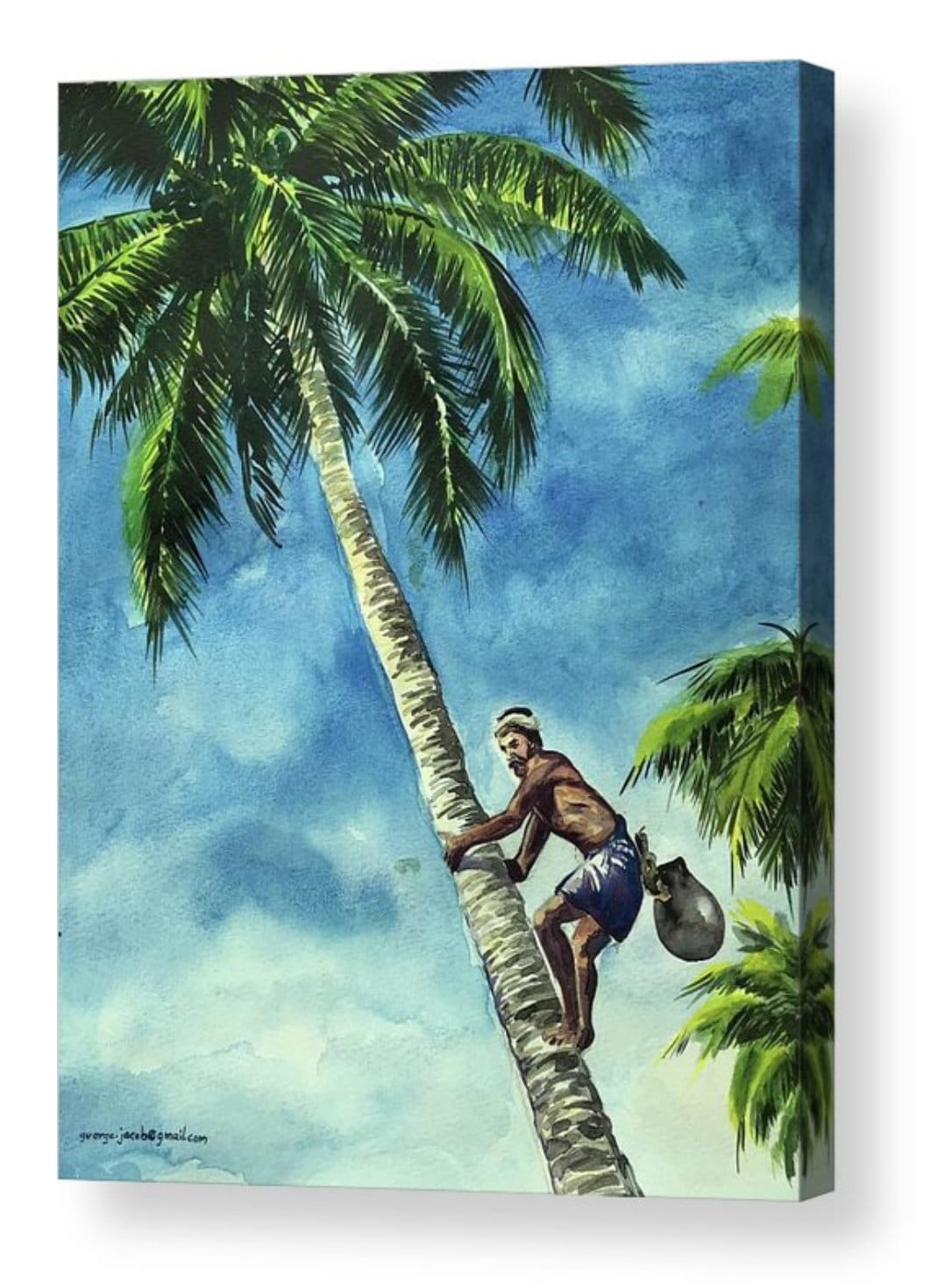 Kerala Toddy Collector Painting /kerala Rural Life Watercolorkerala ...