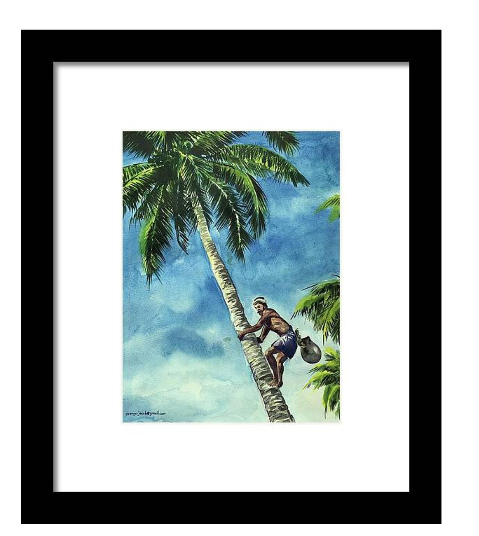 Kerala Toddy Collector Painting /kerala Rural Life Watercolorkerala ...
