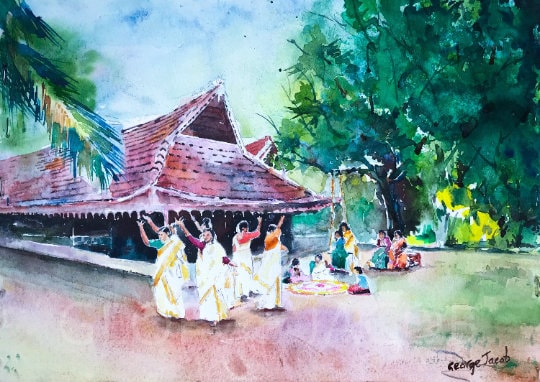 Kerala Landscapes /kerala Onam Festival/ Kerala Boat Race Watercolor ...