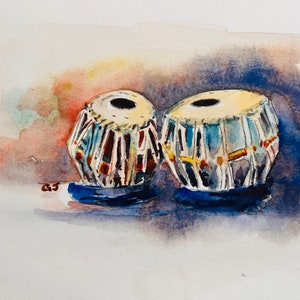 Musical Instruments Watercolor Prints/ Thabala/ Mrudangam/ Veena/prints ...