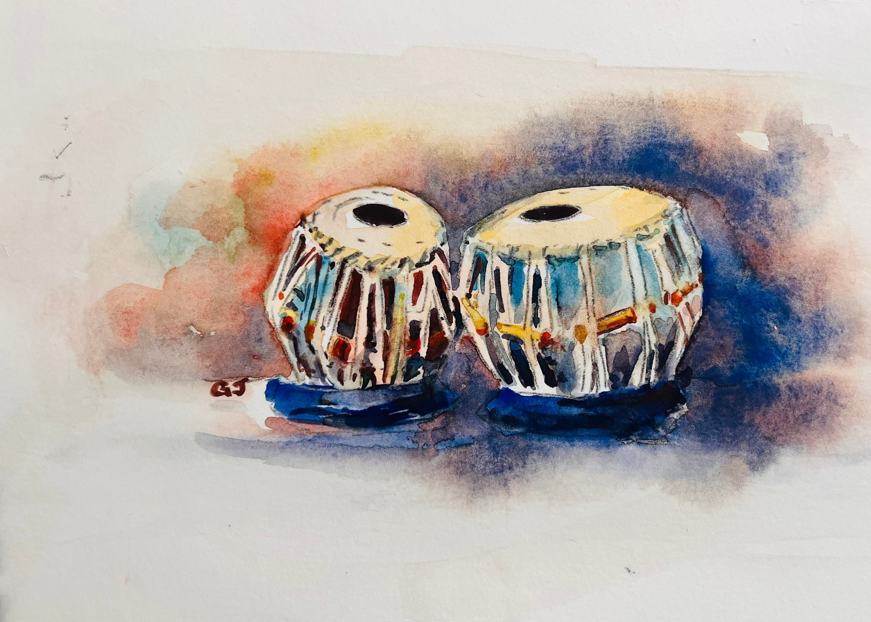 Musical Instruments Watercolor Prints/ Thabala/ Mrudangam/ Veena/prints ...