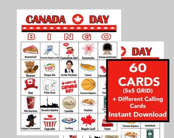 Canada Day Printable Bingo Game 20 Unique Bingo Cards Day - Etsy