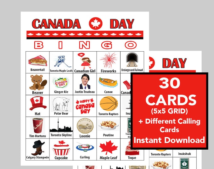 Canada Bingo Game Canadian Bingo Canada Day Activity Summer Game for ...