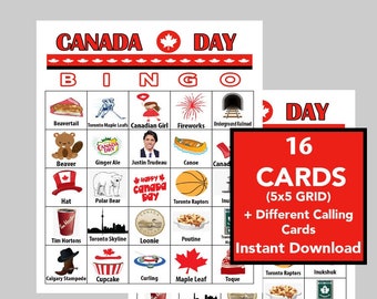 Canada Day Printable Bingo Game 20 Unique Bingo Cards Day - Etsy