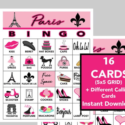 Paris France Paris Party Bingo Paris Games Digital - Etsy