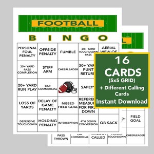 Football Bingo, Super Bowl Games, 5x5 Bingo Cards, Instant Download ...