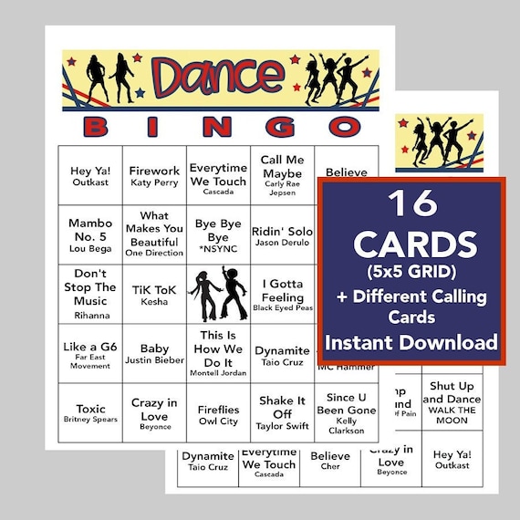 Dance Dance Music Hits Dance Party Dance Bingo Instant - Etsy