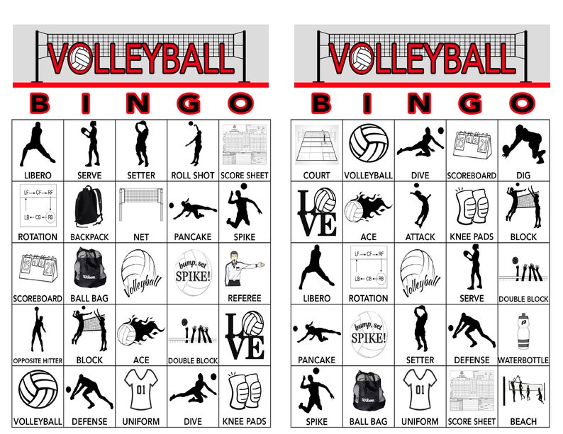 Volleyball Bingo Game Sports Bingo Party Bingo Volleyball - Etsy