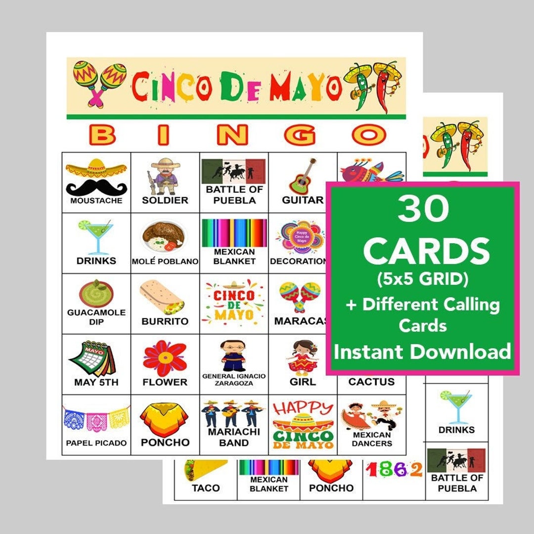 Cinco De Mayo, Cinco De Mayo Bingo Cards, 5x5 Bingo Cards, Instant ...