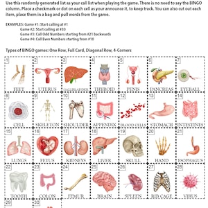 Human Anatomy, Human Body Bingo Game, Human Organs, Digital Downloads ...