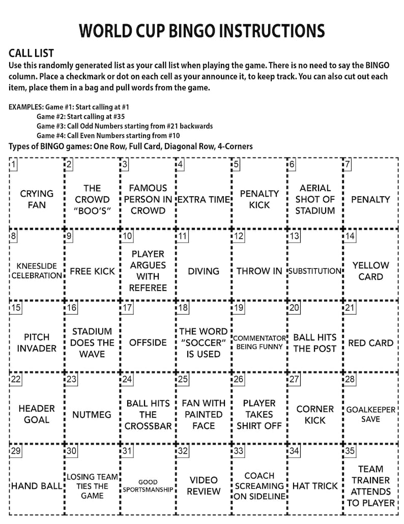 World Cup Football Bingo World Cup Soccer Bingo Football - Etsy