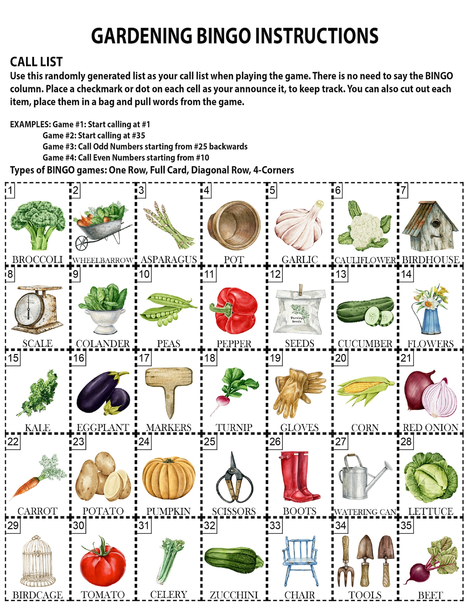 Garden Bingo Game, 30 Unique Cards (printable) - Etsy
