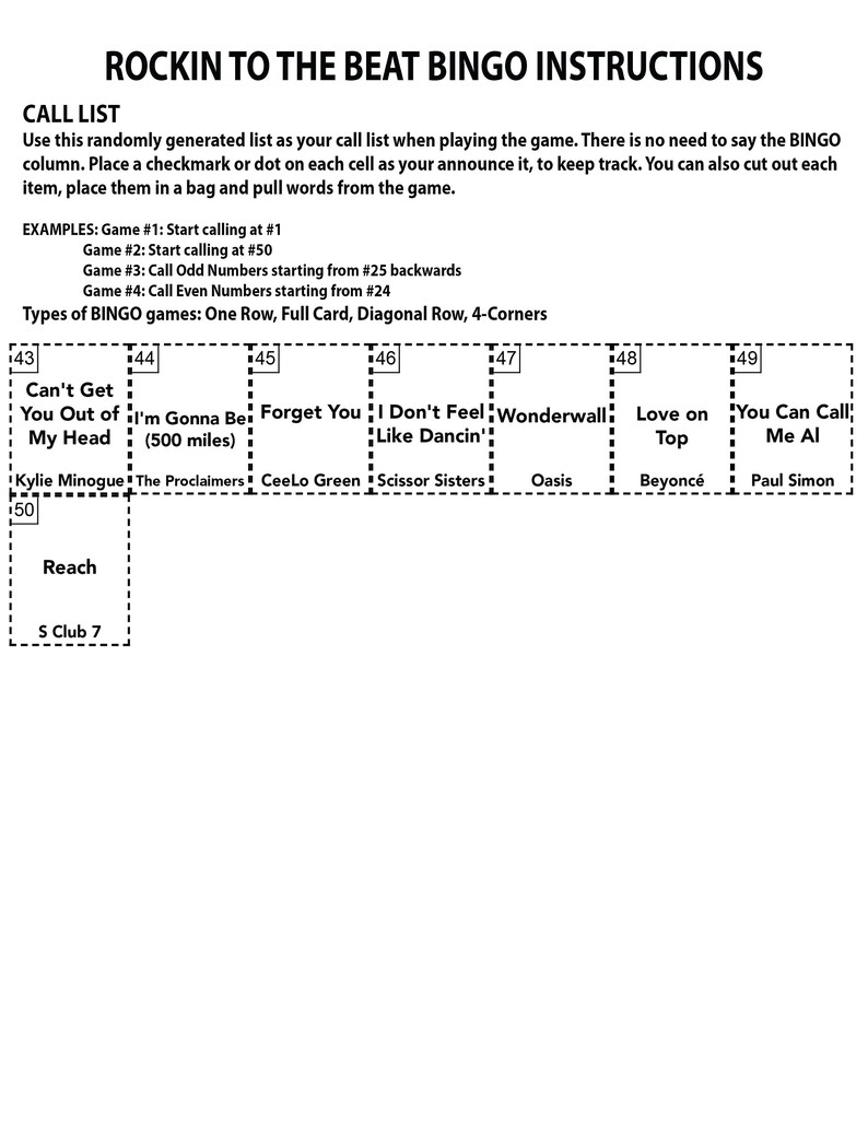 Music, Music Birthday, Music Bingo, Instant Digital Download, Singo, 60 ...