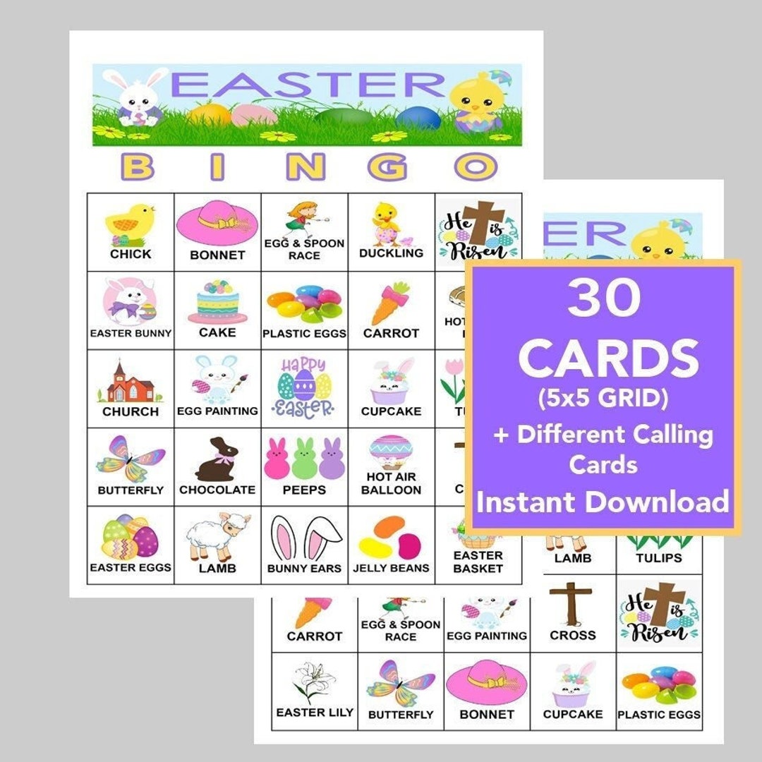 Easter Bingo Game, 30 Unique Cards, Family Fun (instant Download) - Etsy