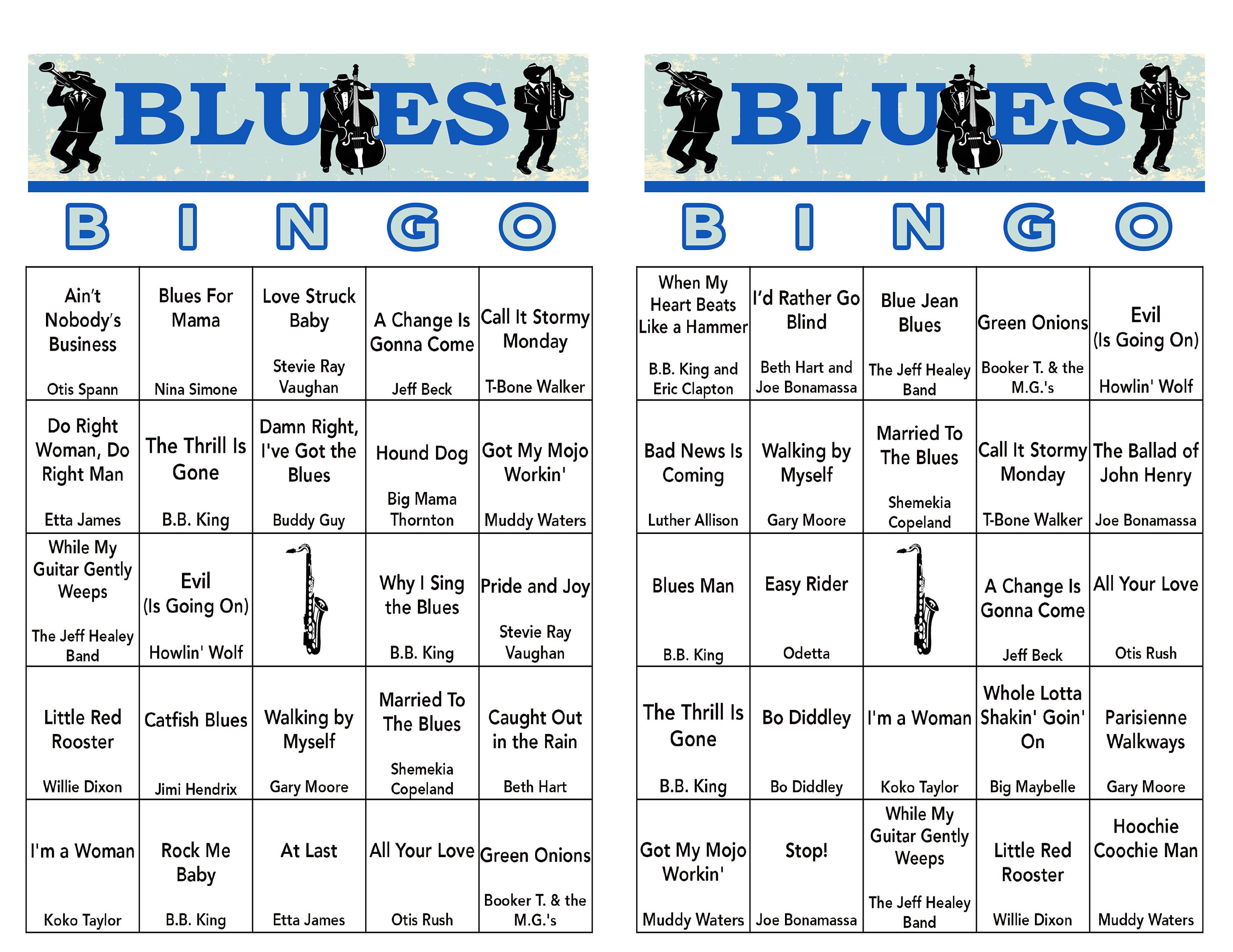 Blues Music Blues Hits Blues Music Bingo Digital Download - Etsy