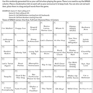 50's Rock 'n' Roll, 50's Rock 'n' Roll Bingo, Music Games, Rock 'n ...